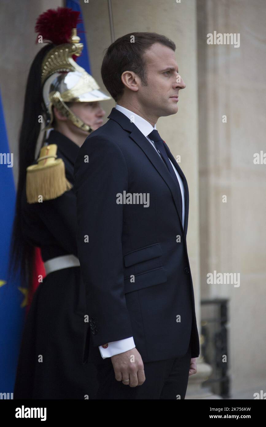Turkish President Recep Tayyip Erdogan, right, is welcomed by French ...