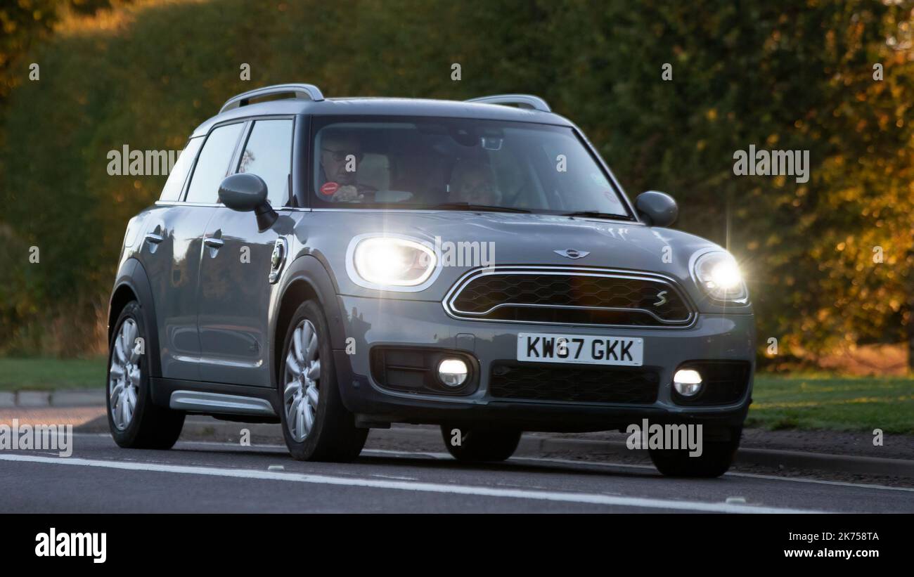 2017 hybrid electric Mini Countryman headlights on Stock Photo - Alamy