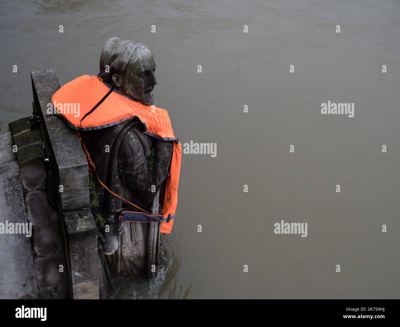 The Zouave statue of the Pont D'Alma bridge standing partially ...