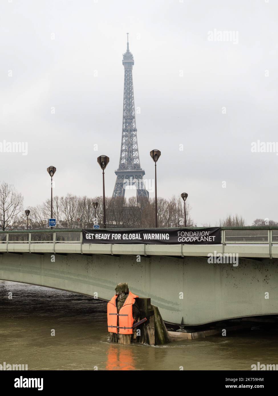 The Zouave statue of the Pont D'Alma bridge standing partially ...
