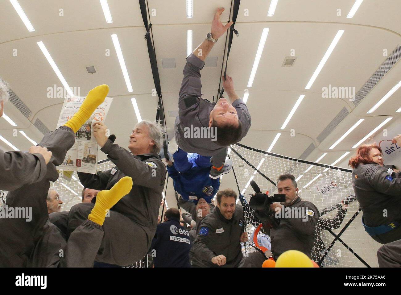 French astronaut Thomas Pesquet in the Zero G Novespace flight Stock ...