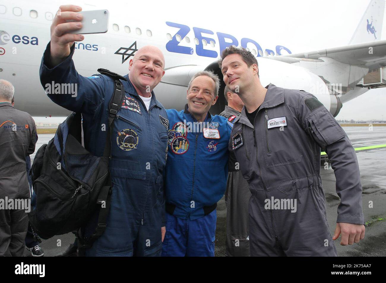 French astronaut Thomas Pesquet in the Zero G Novespace flight Stock ...