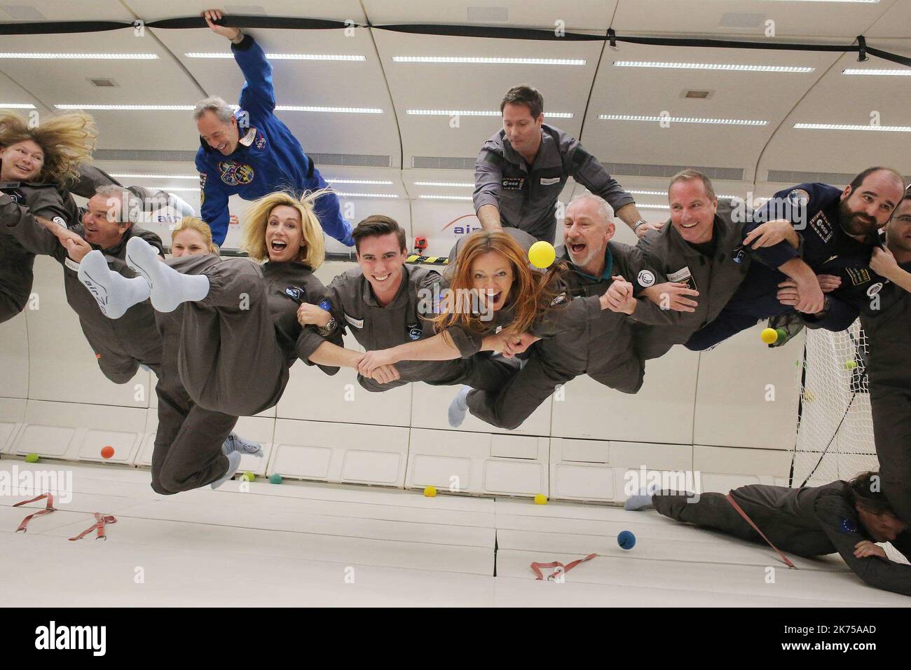 French astronaut Thomas Pesquet in the Zero G Novespace flight Stock ...
