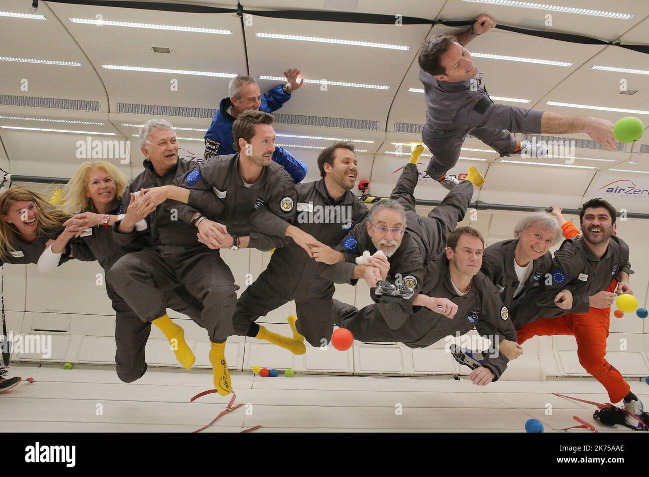 French astronaut Thomas Pesquet in the Zero G Novespace flight Stock ...