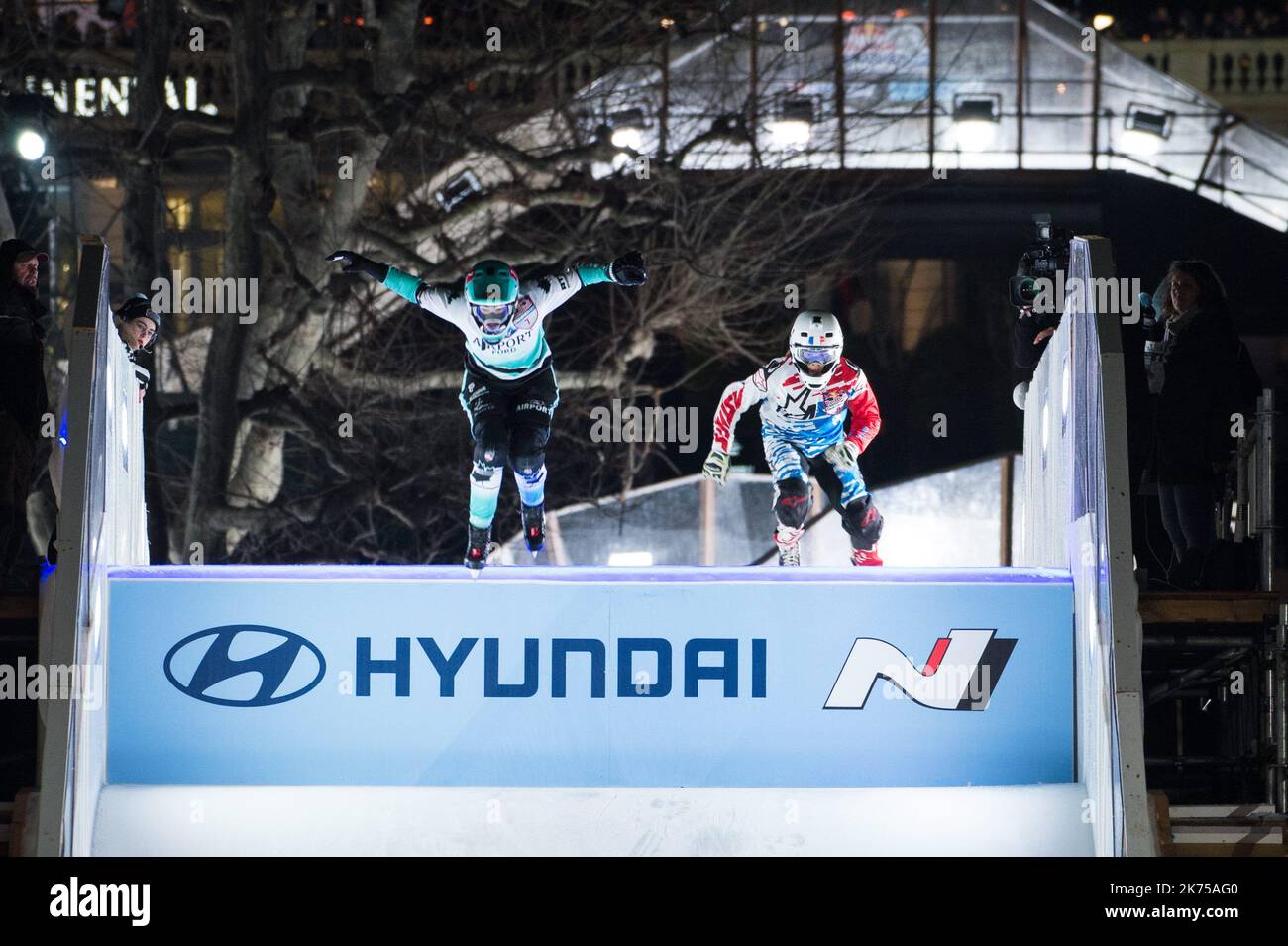 Ice skaters compete in the final of the Redbull Crashed Ice, the Ice ...