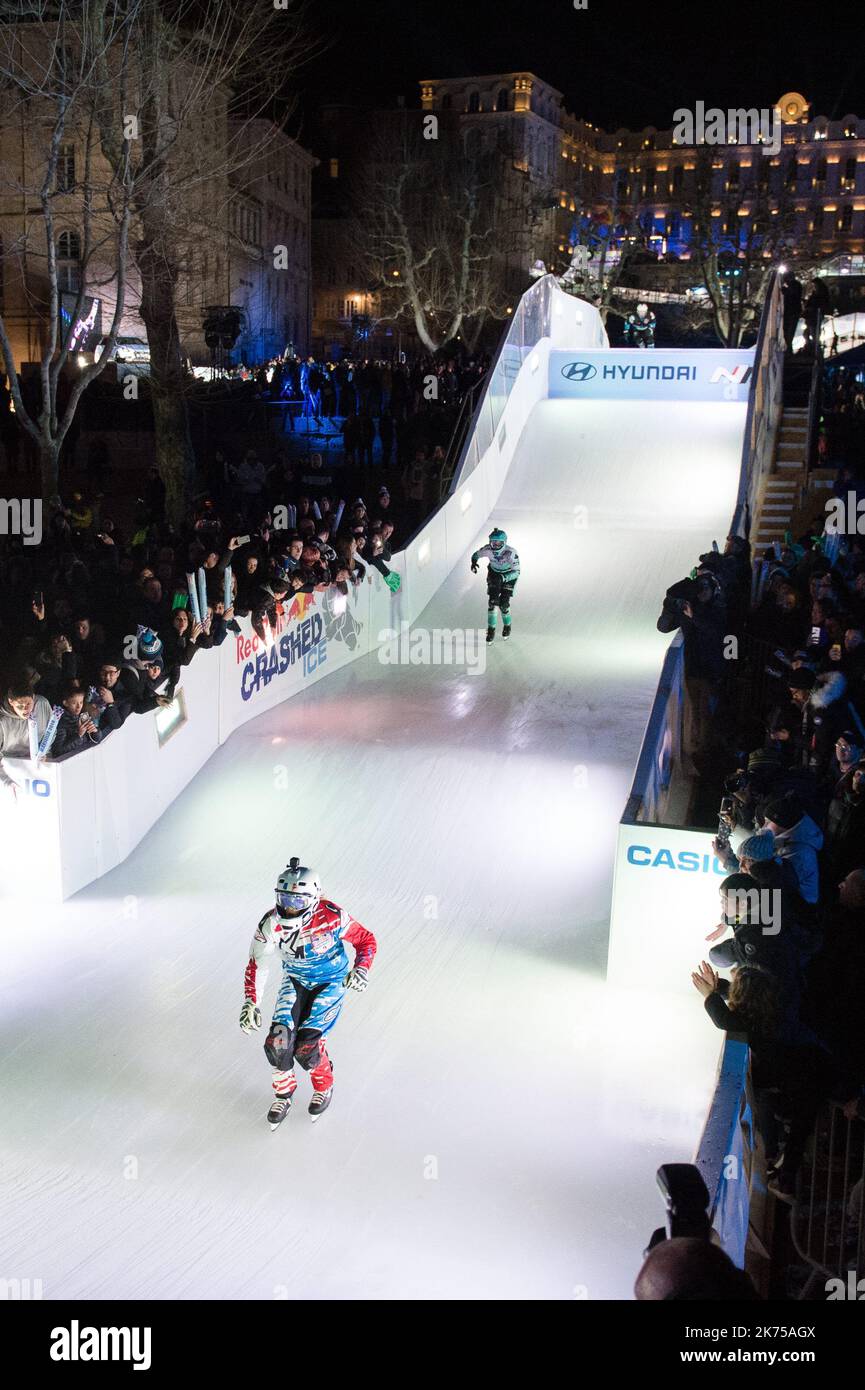 Ice skaters compete in the final of the Redbull Crashed Ice, the Ice ...