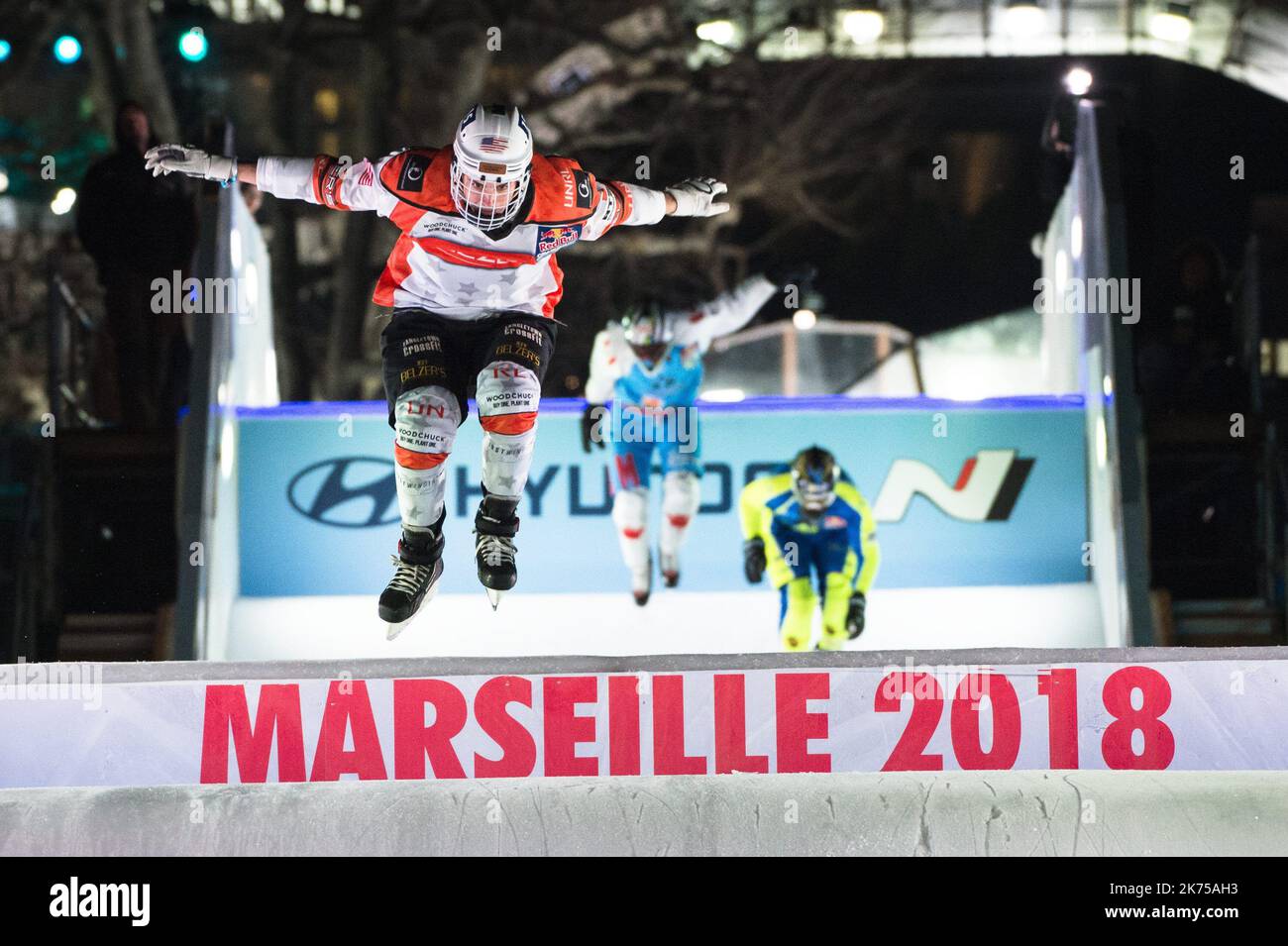 Ice skaters compete in the final of the Redbull Crashed Ice, the Ice ...
