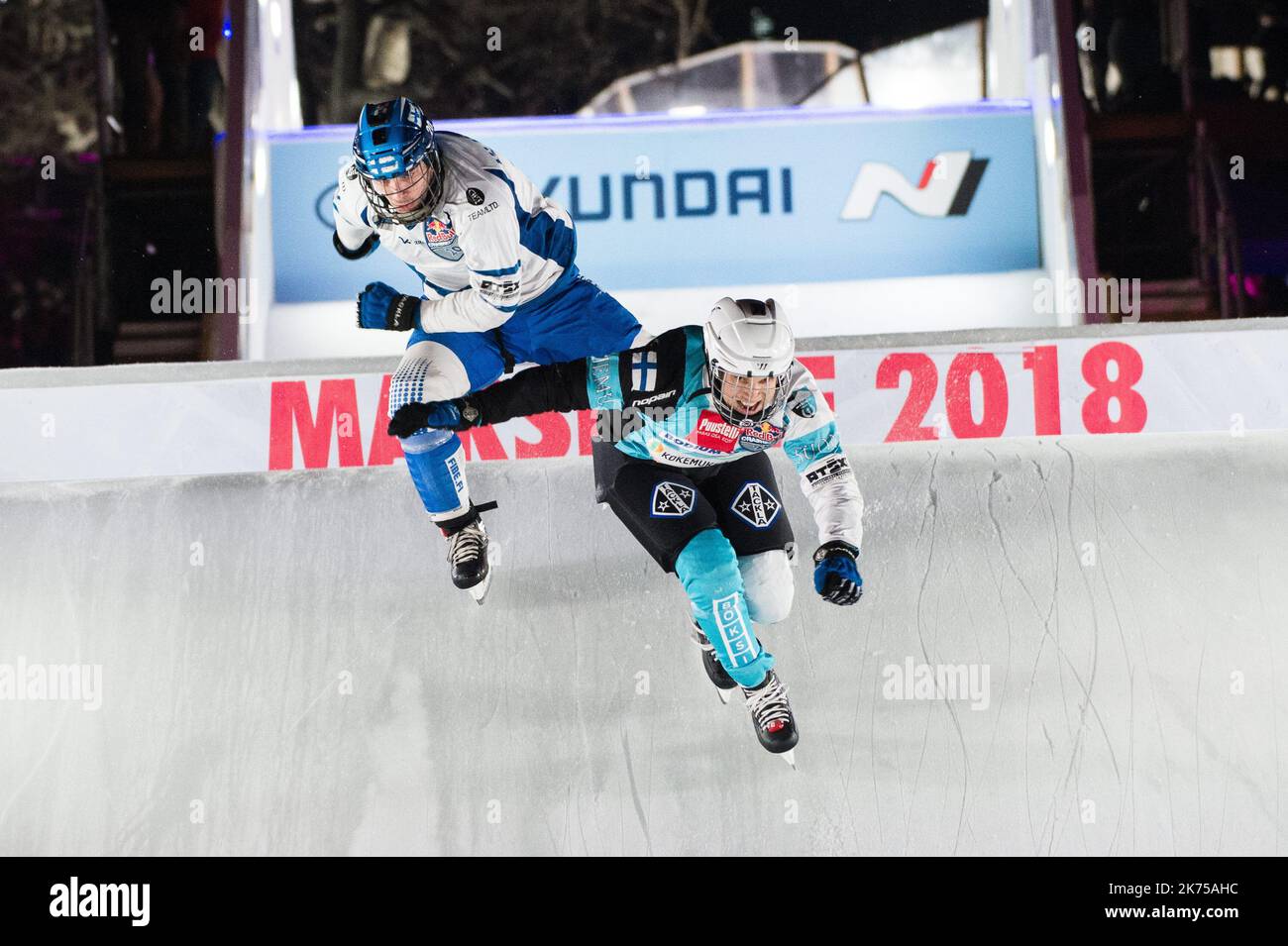 Ice skaters compete in the final of the Redbull Crashed Ice, the Ice ...