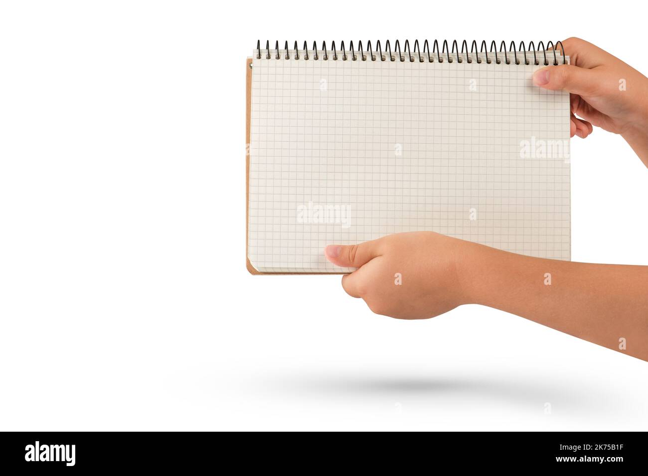 Empty notepad in hand. A hand holds a blank notepad with copy space ...