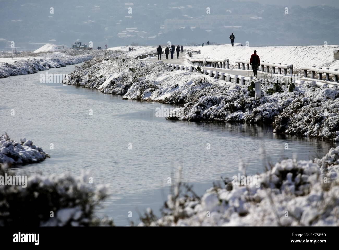 Exceptional snowfall in the south of France, in the department of Var ...