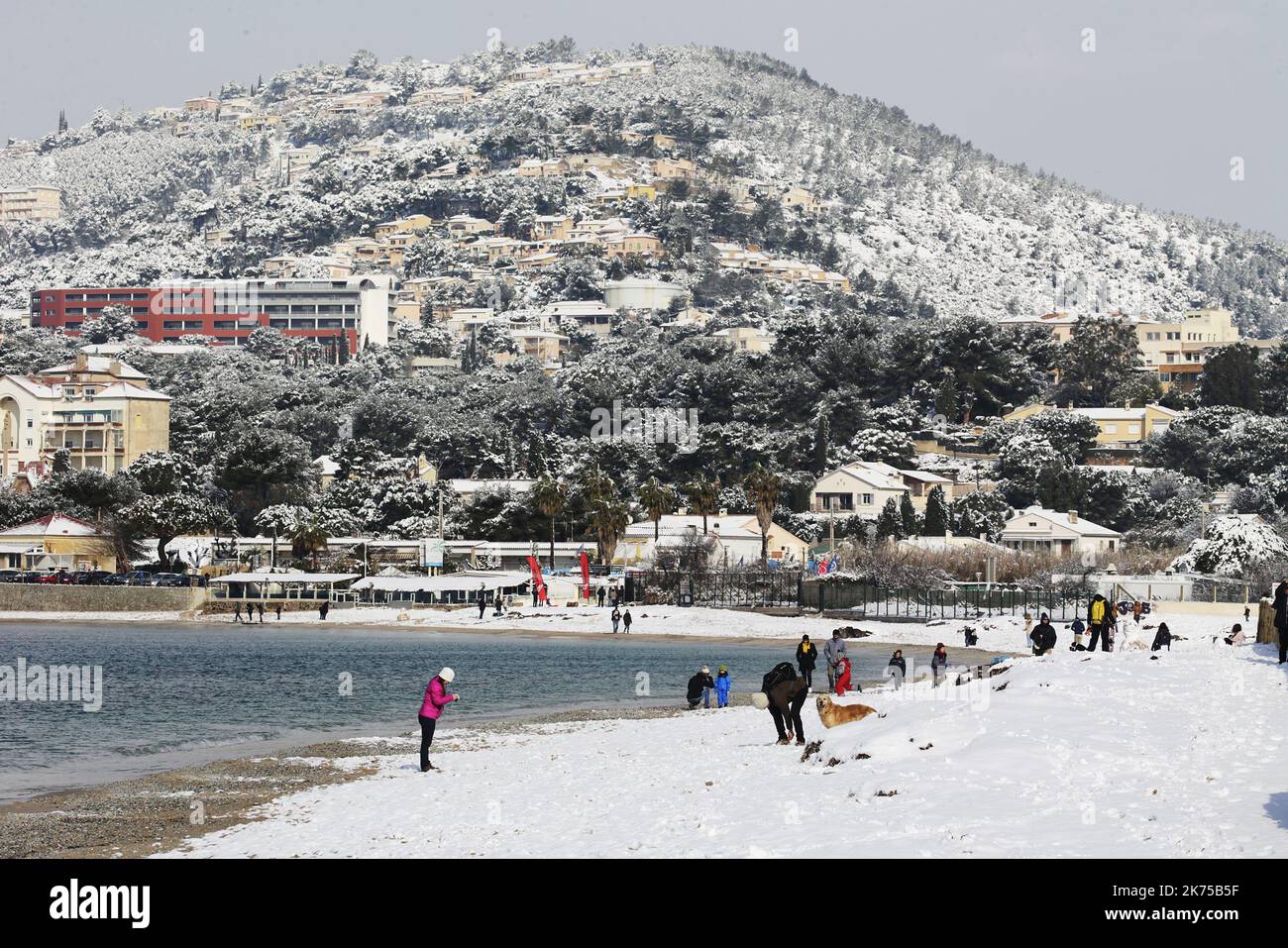 Exceptional snowfall in the south of France, in the department of Var ...