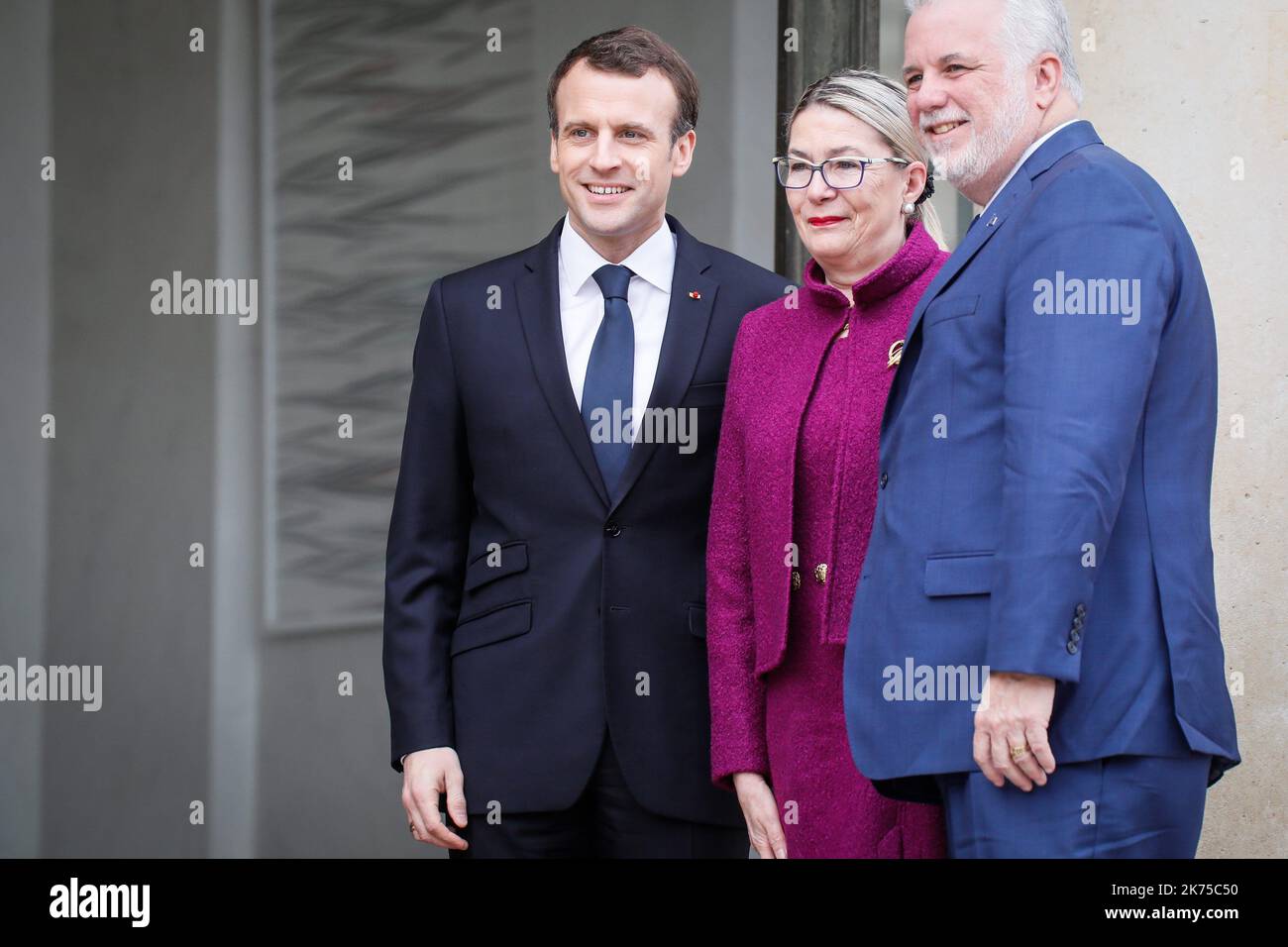 French President Emmanuel Macron meets Quebec Prime Minister Philippe ...