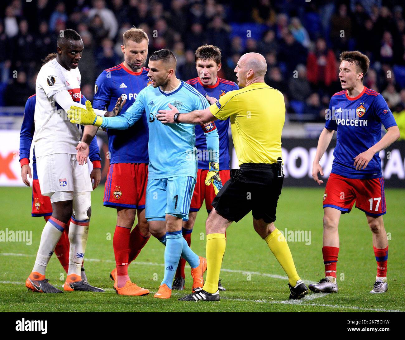Lyon Goalkeeper Anthony Lopes (centre) after attempting an overhead ...