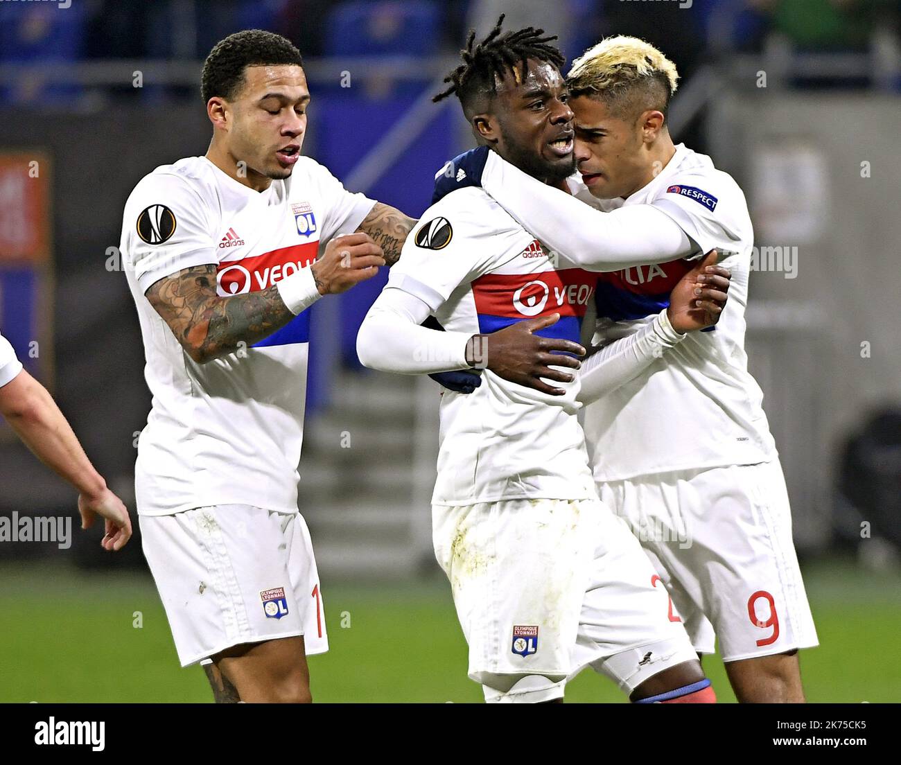 Lyon's Memphis Depay, Maxwell Cornet, and Mariano Diaz celebrate ...