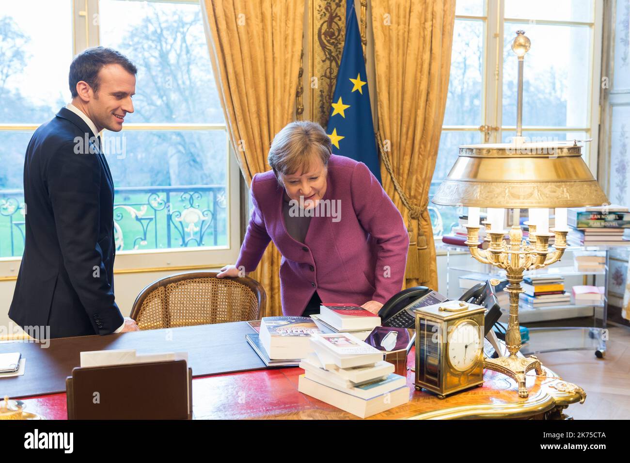 French President Emmanuel Macron meets on his office German Chancellor ...
