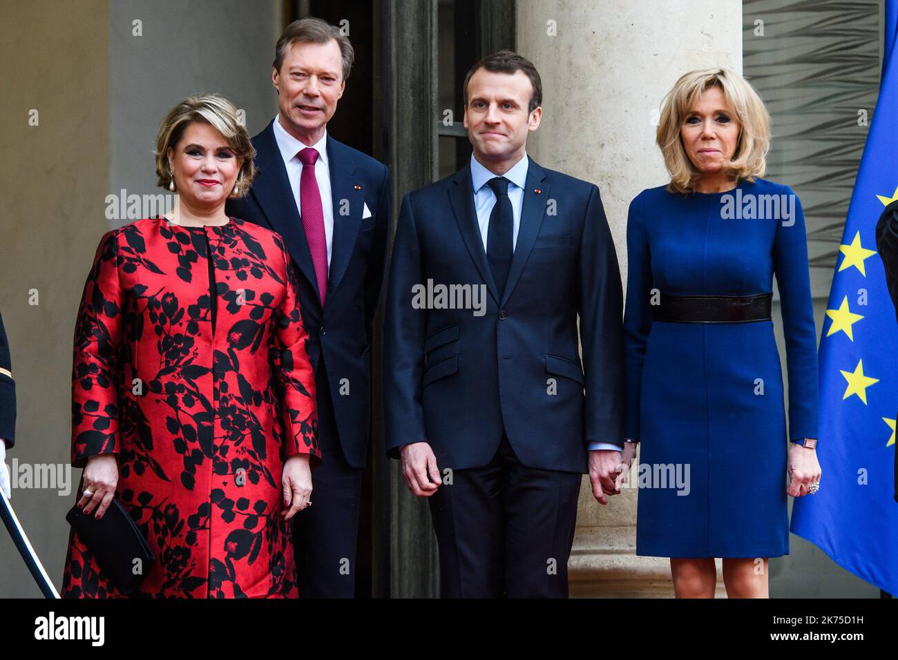 French President Emmanuel Macron (2-R) and his wife Brigitte (R ...