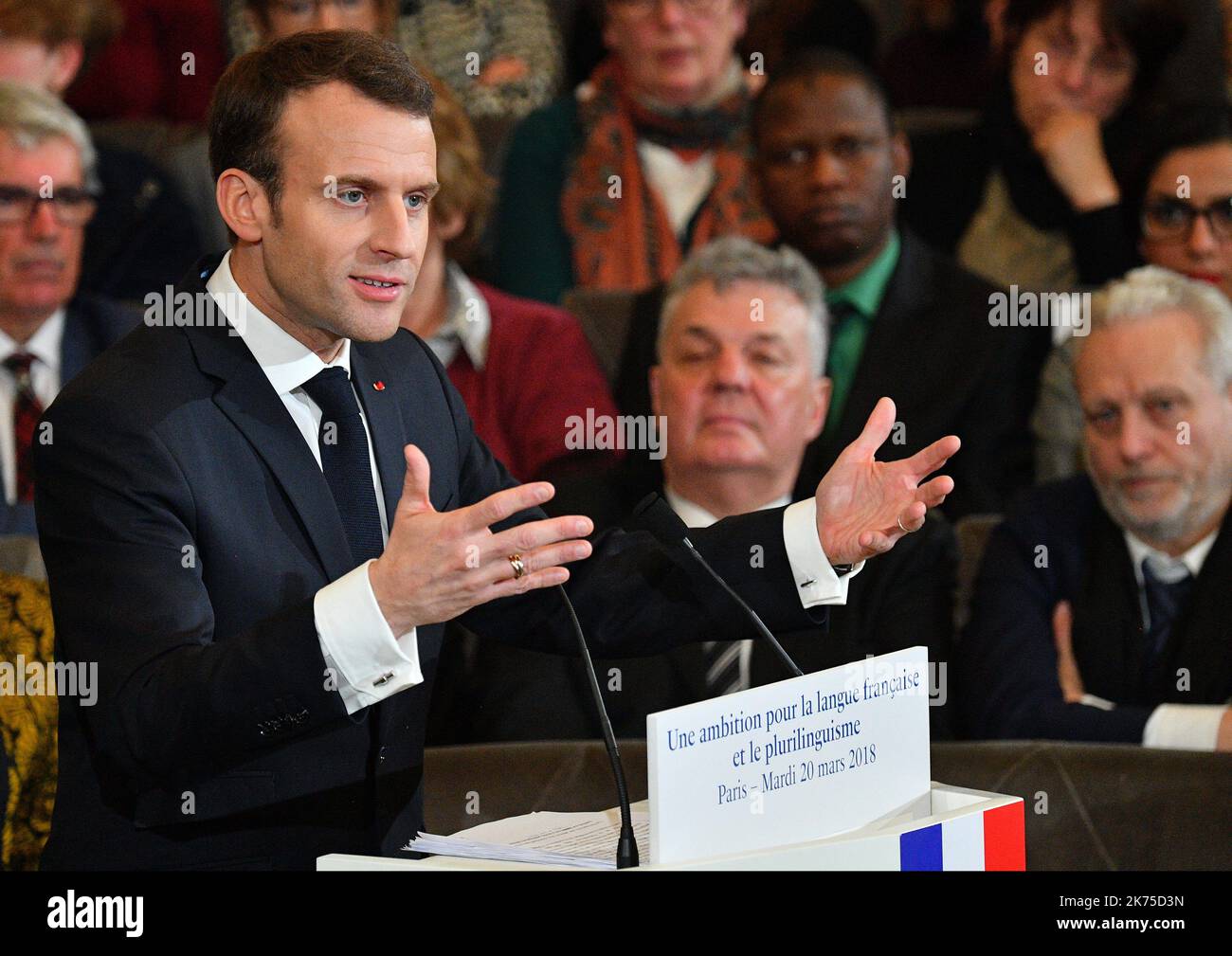 President Emmanuel Macron during a ceremony at the French Institute on ...