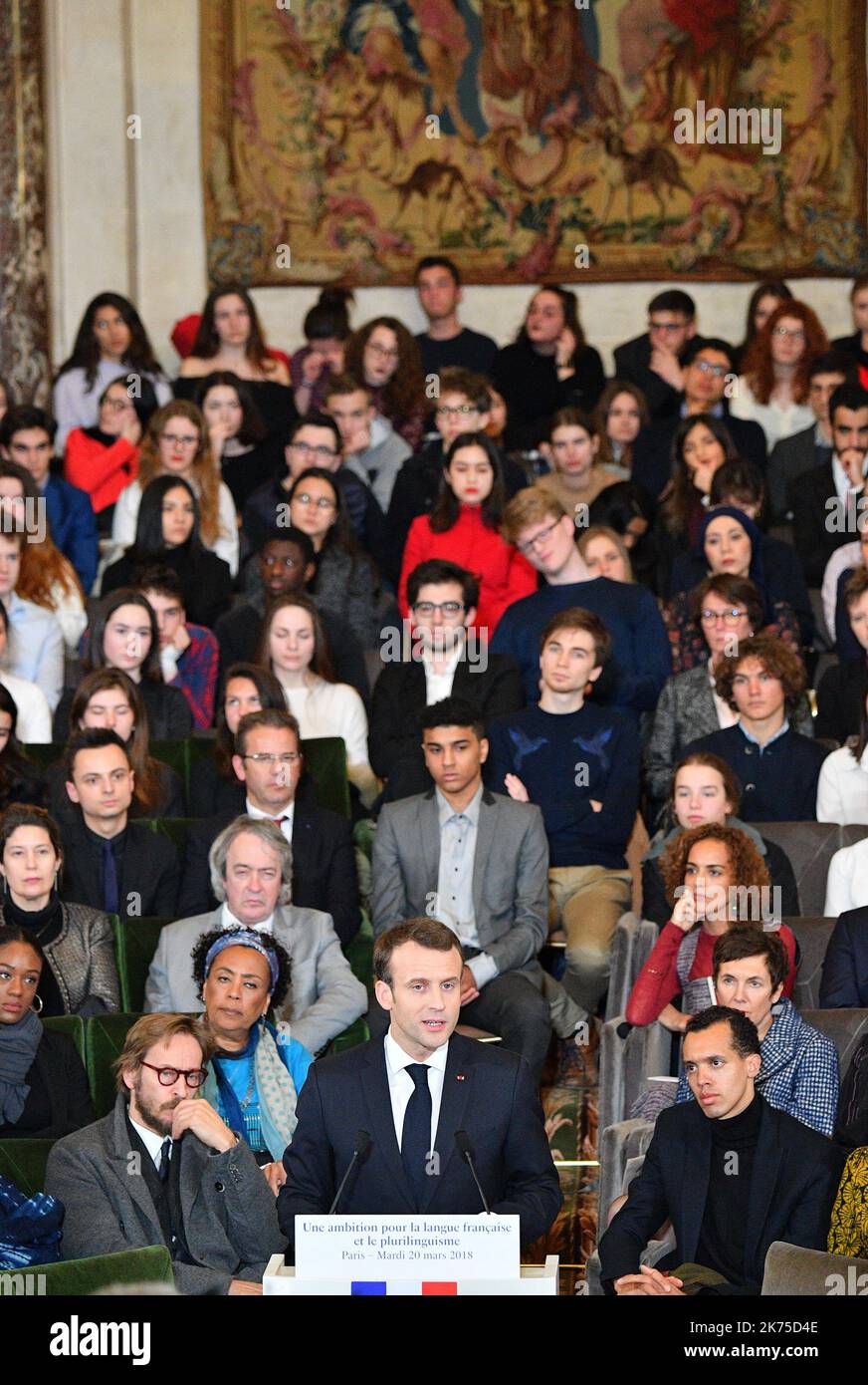President Emmanuel Macron during a ceremony at the French Institute on ...