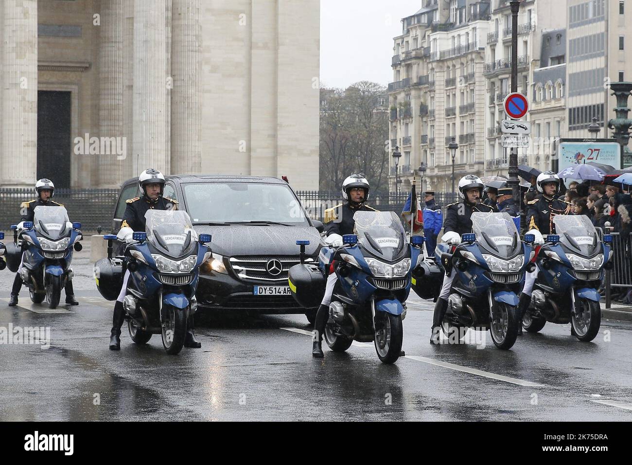 French gendarmes escort the coffin of the late Lieutenant Colonel ...