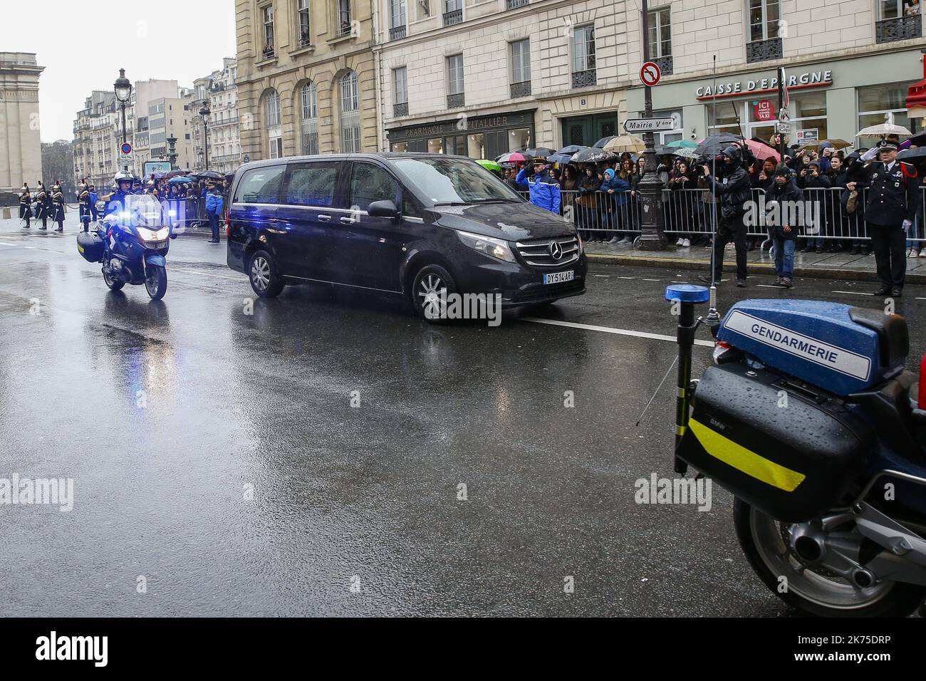 French gendarmes escort the coffin of the late Lieutenant Colonel ...