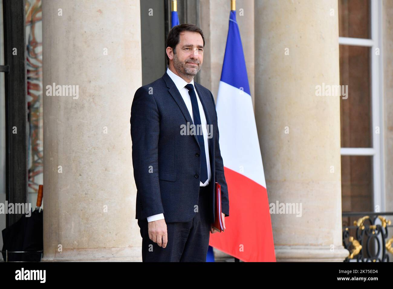 Christophe Castaner at the Exit of the Council of Ministers 4-04-2018 ...