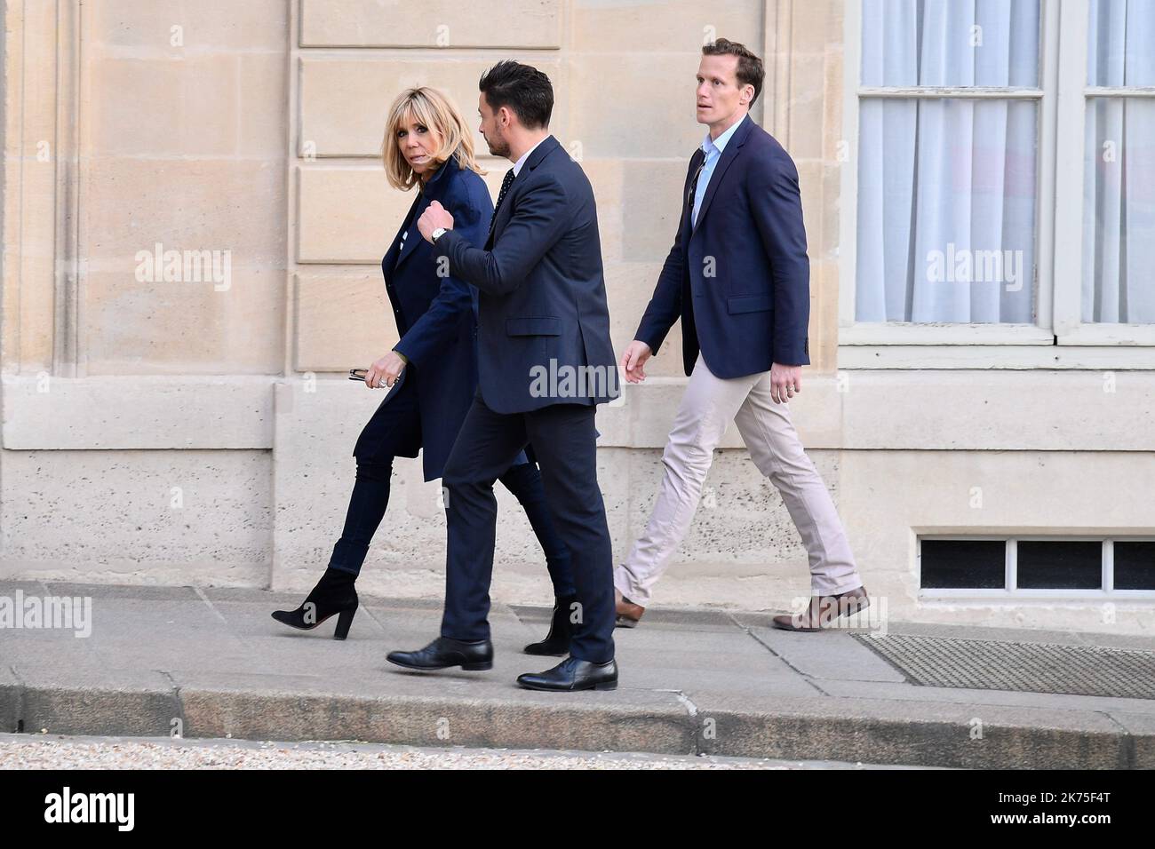 Brigitte Macron arriving as the French president, Emmanuel Macron ...