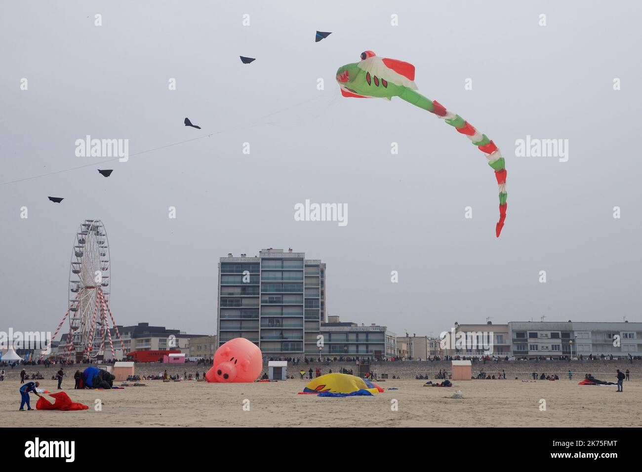 Competitiors in the International Kite Meeting held in Lille, France ...