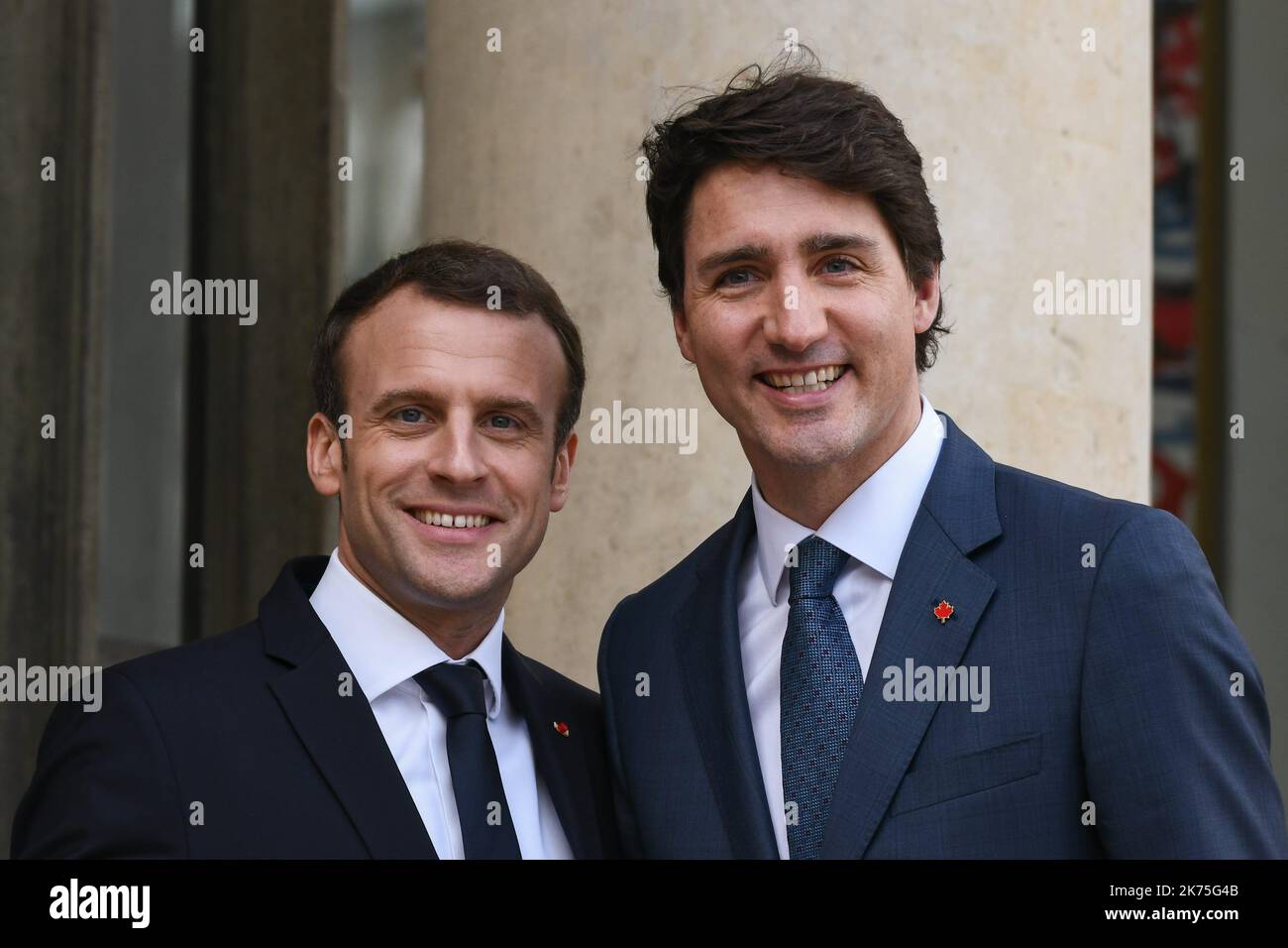 President of the Republic, Emmanuel Macron welcoming the Canadian Prime ...