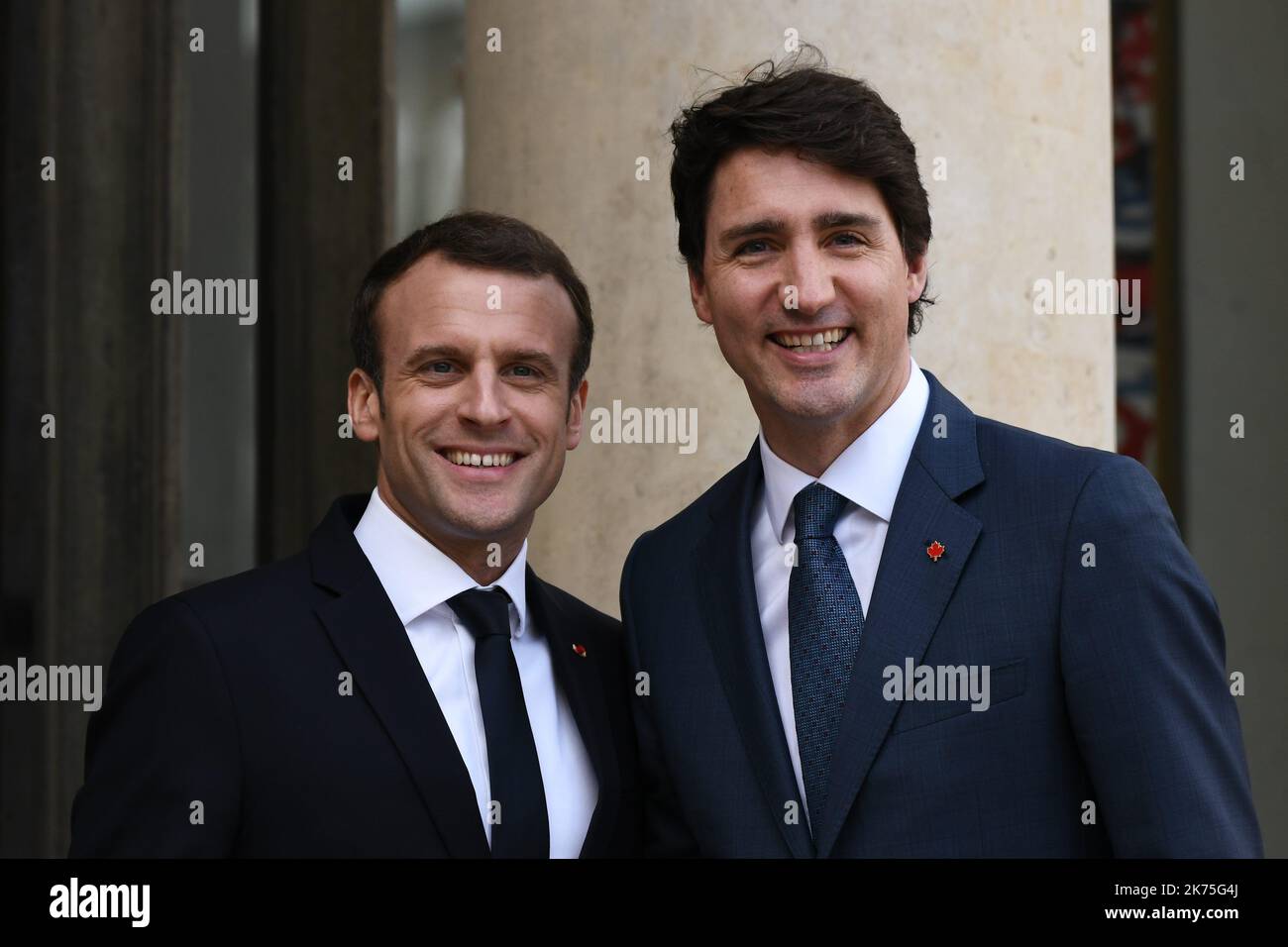 President of the Republic, Emmanuel Macron welcoming the Canadian Prime ...