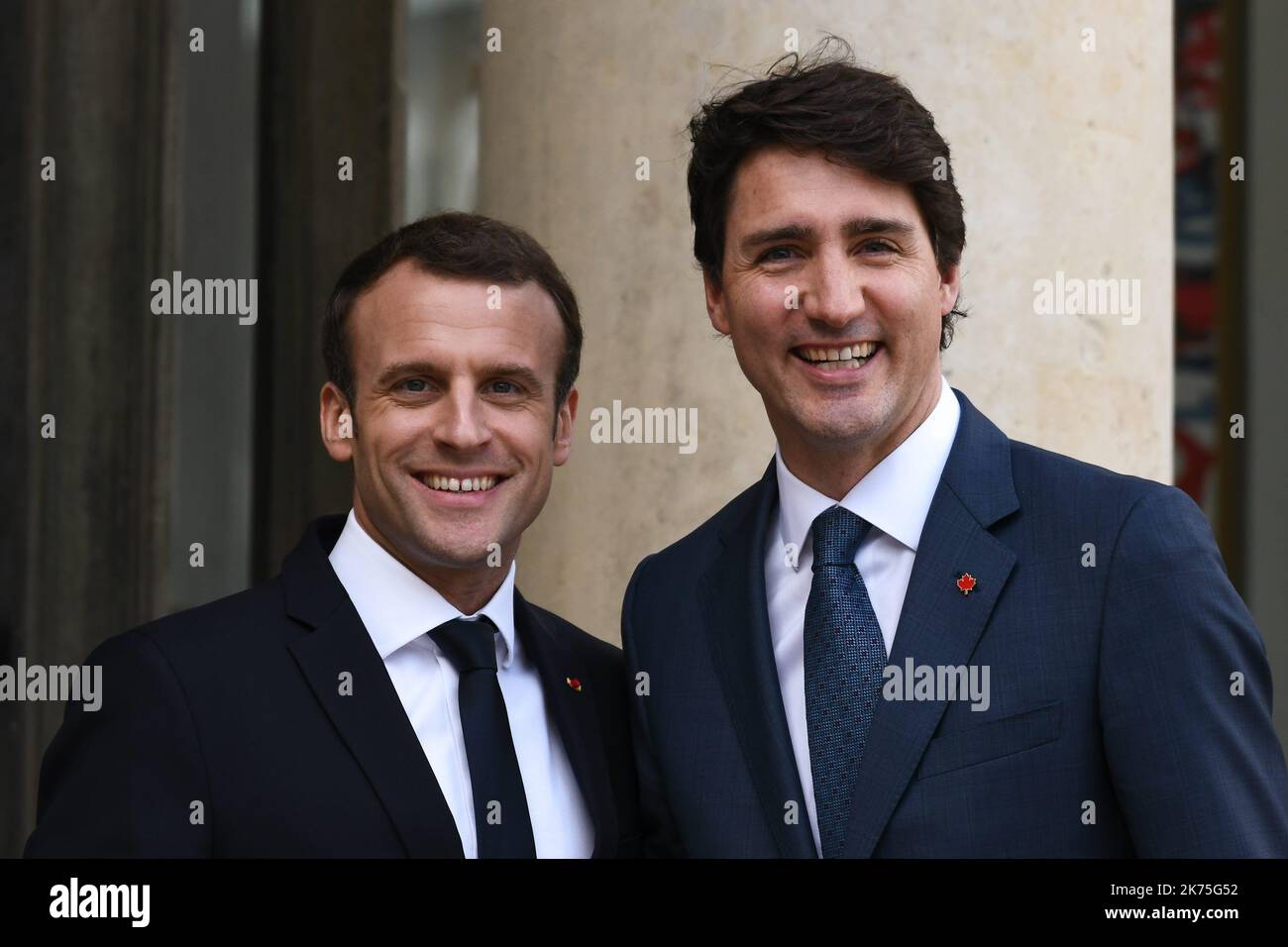 President of the Republic, Emmanuel Macron welcoming the Canadian Prime ...