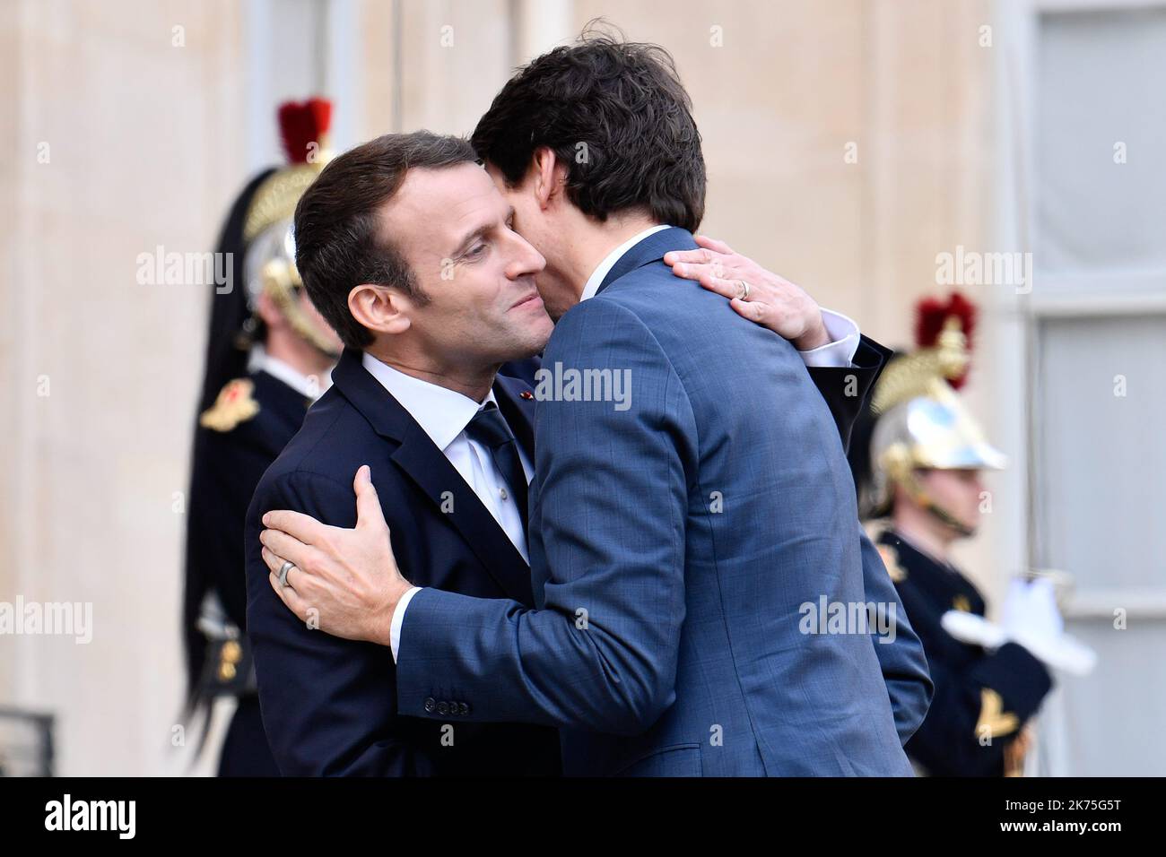 President of the Republic, Emmanuel Macron welcoming the Canadian Prime ...