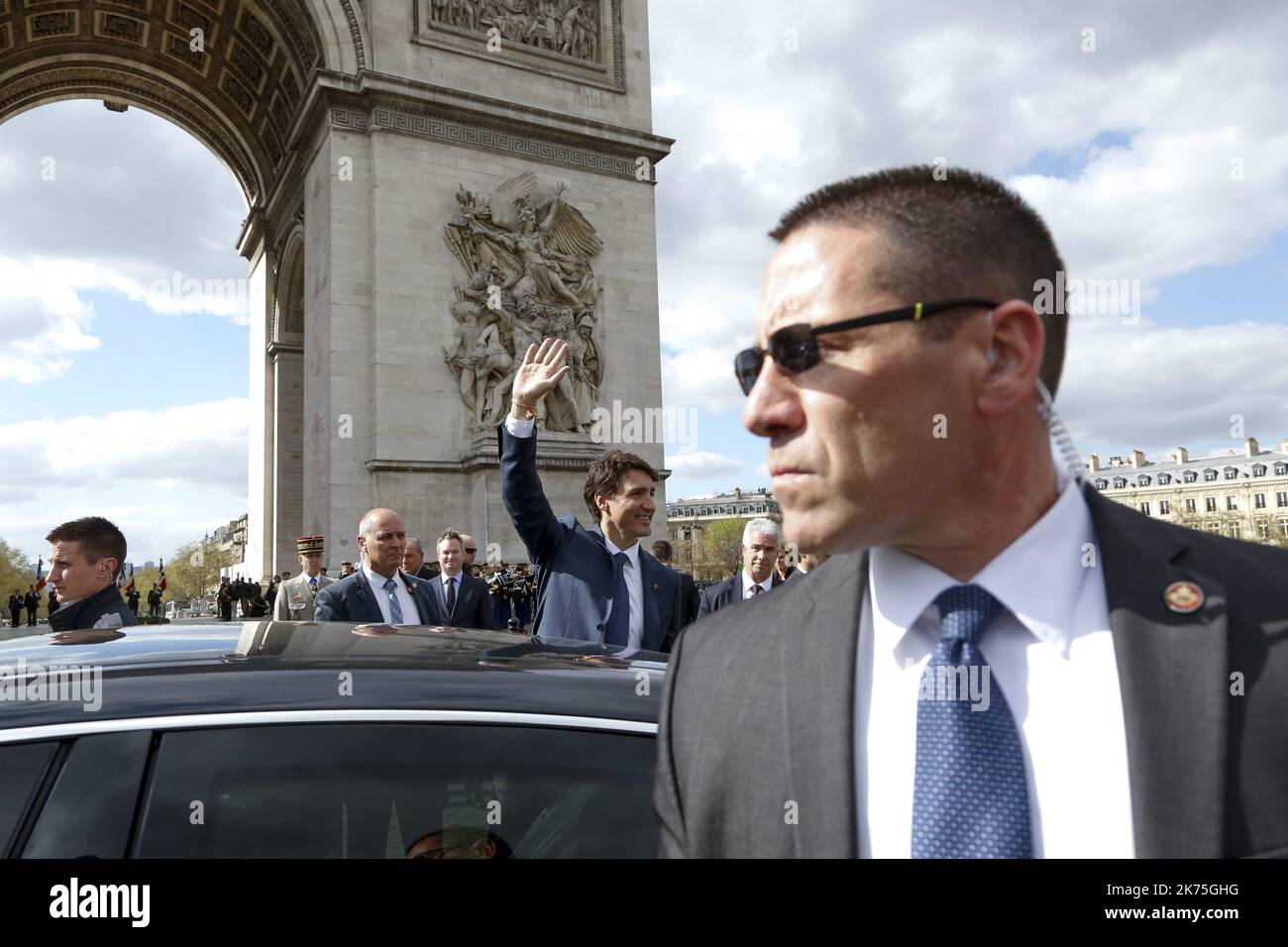 Canadian Prime Minister Justin Trudeau (C) and French Junior Minister ...