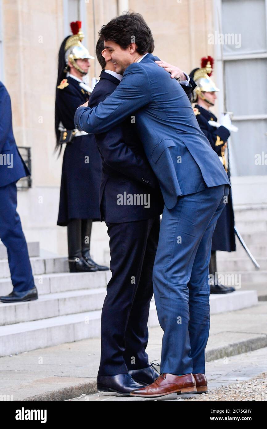 The President of the Republic, Emmanuel Macron welcoming the Canadian ...