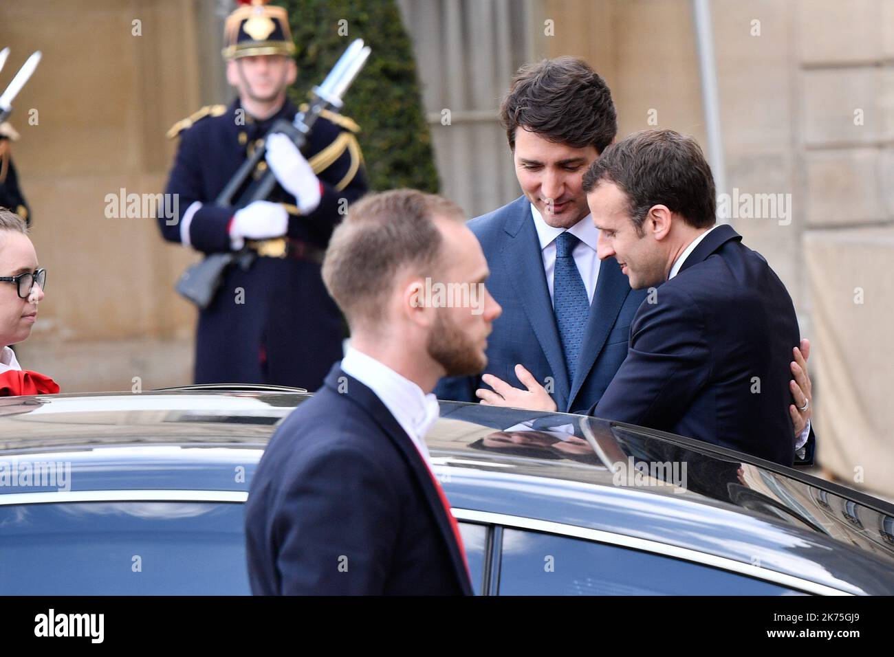 The President of the Republic, Emmanuel Macron welcoming the Canadian ...