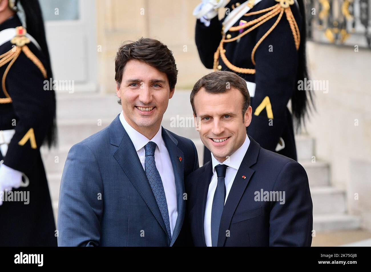 The President of the Republic, Emmanuel Macron welcoming the Canadian ...