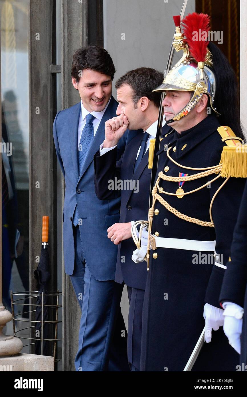 The President of the Republic, Emmanuel Macron welcoming the Canadian ...
