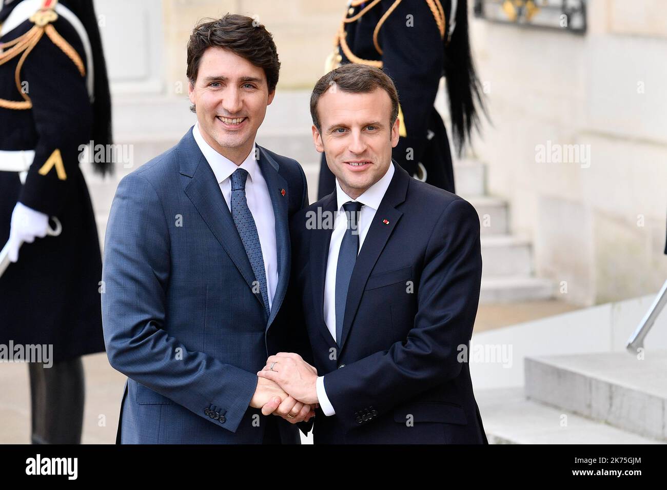 The President of the Republic, Emmanuel Macron welcoming the Canadian ...