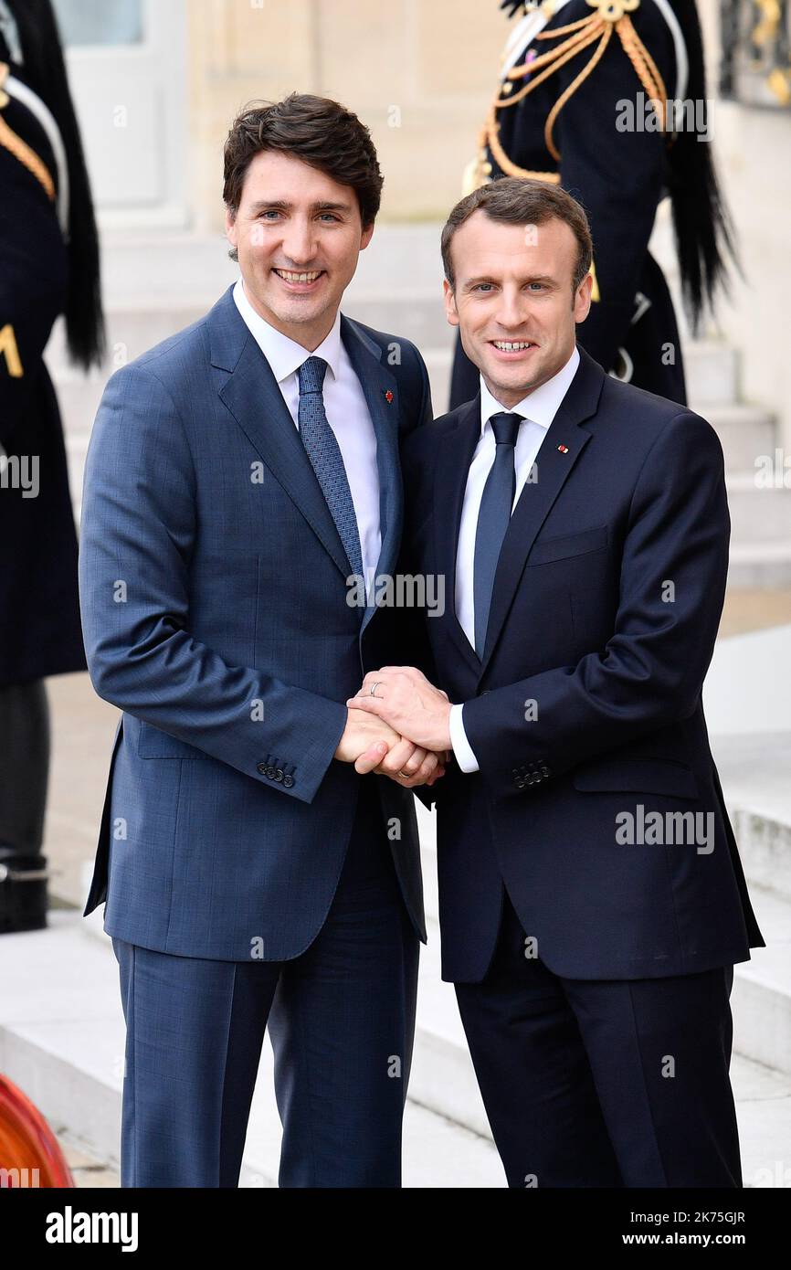 The President of the Republic, Emmanuel Macron welcoming the Canadian ...