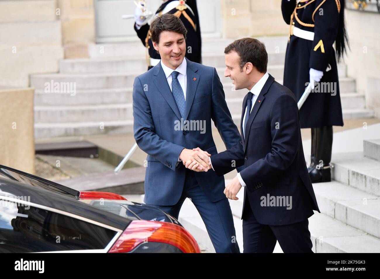 The President of the Republic, Emmanuel Macron welcoming the Canadian ... The President of the Republic, Emmanuel Macron welcoming the Canadian ...