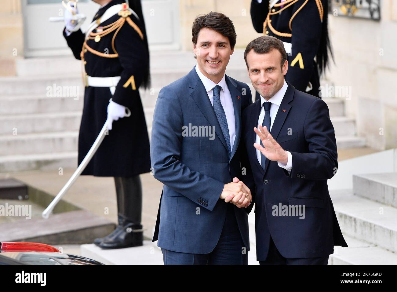 The President of the Republic, Emmanuel Macron welcoming the Canadian ...
