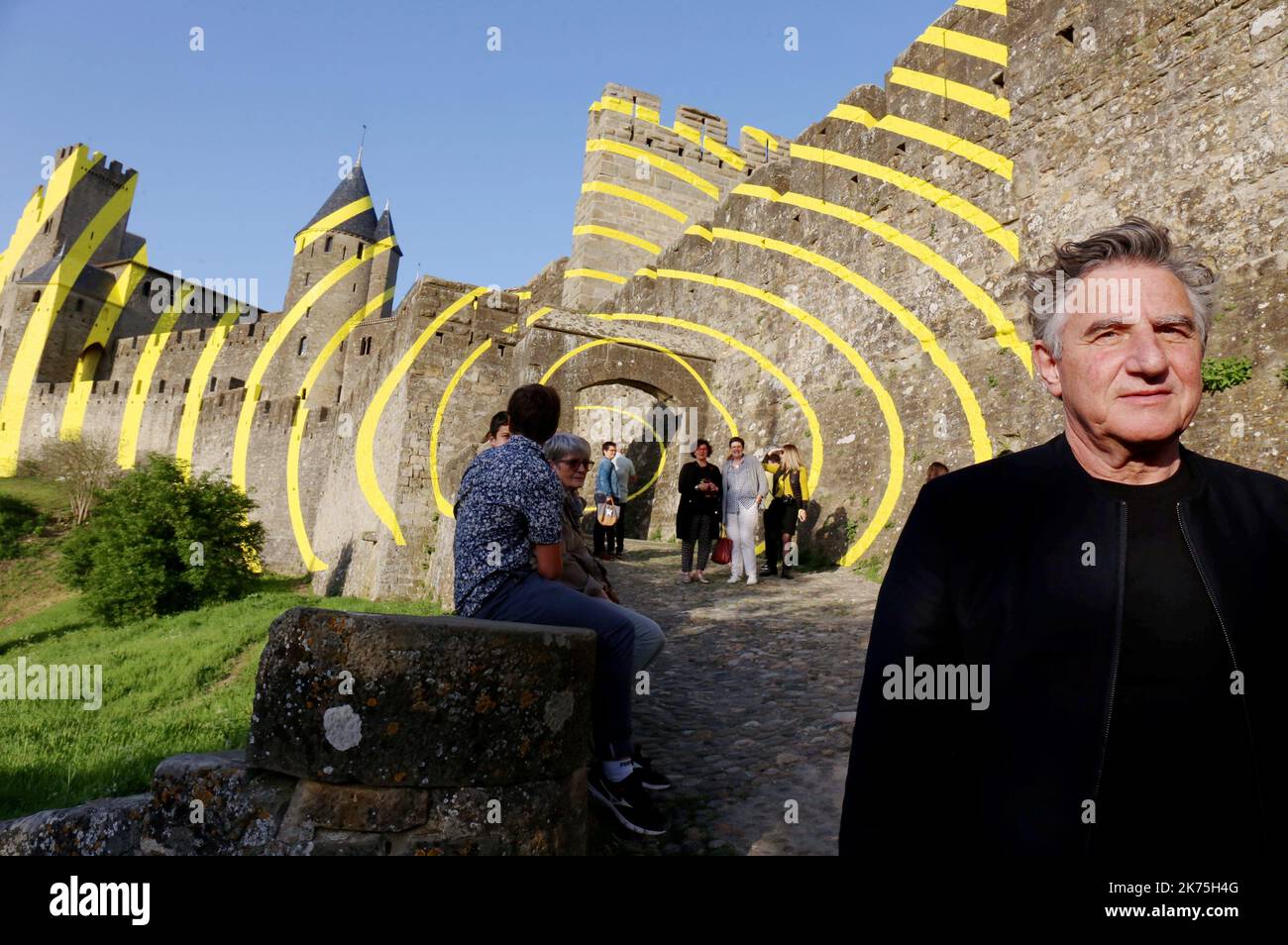 Carcassonne, France, april 19th 2018 Switzerland artist Felice Varini ...