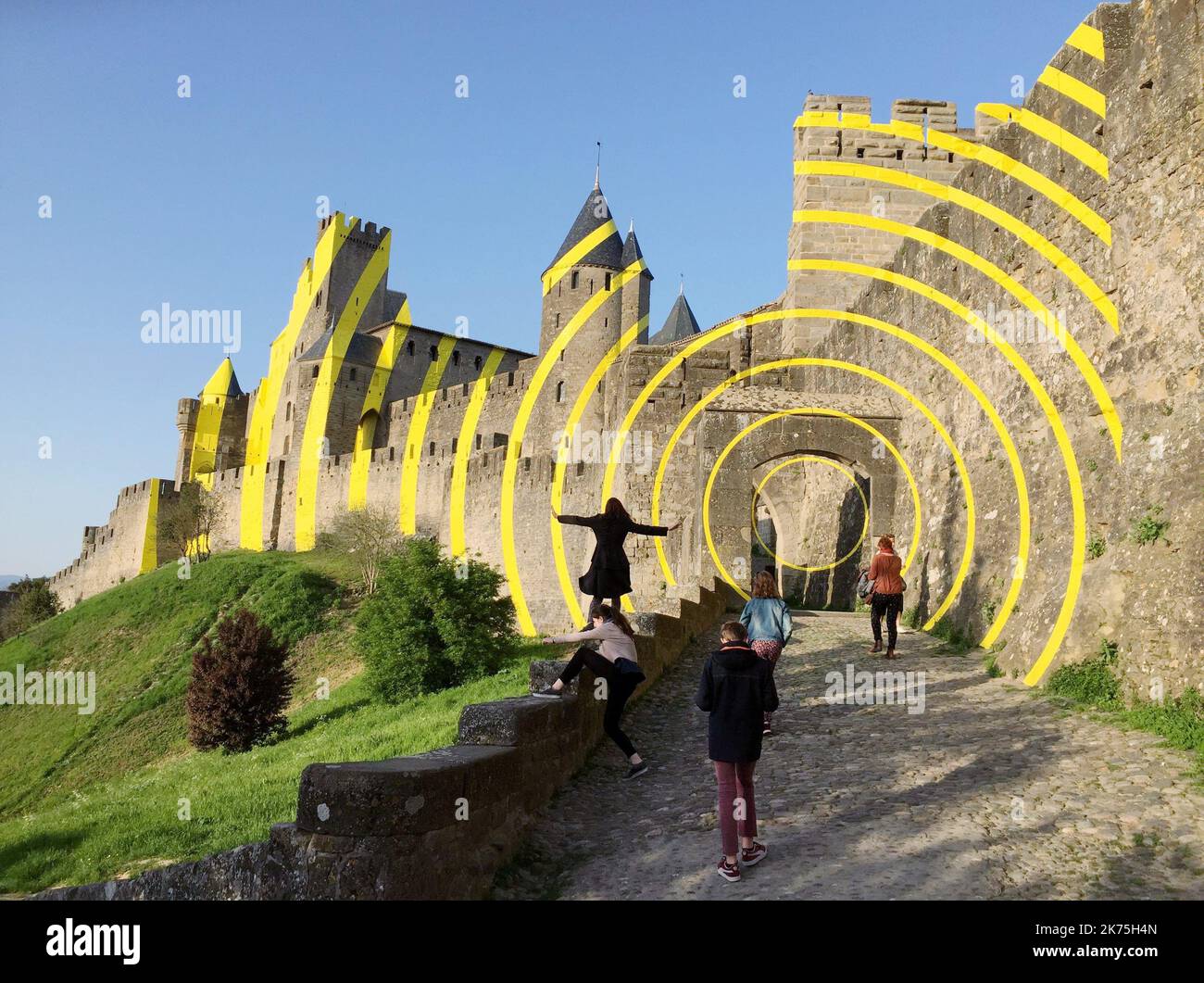 Carcassonne, France, april 19th 2018 Switzerland artist Felice Varini ...