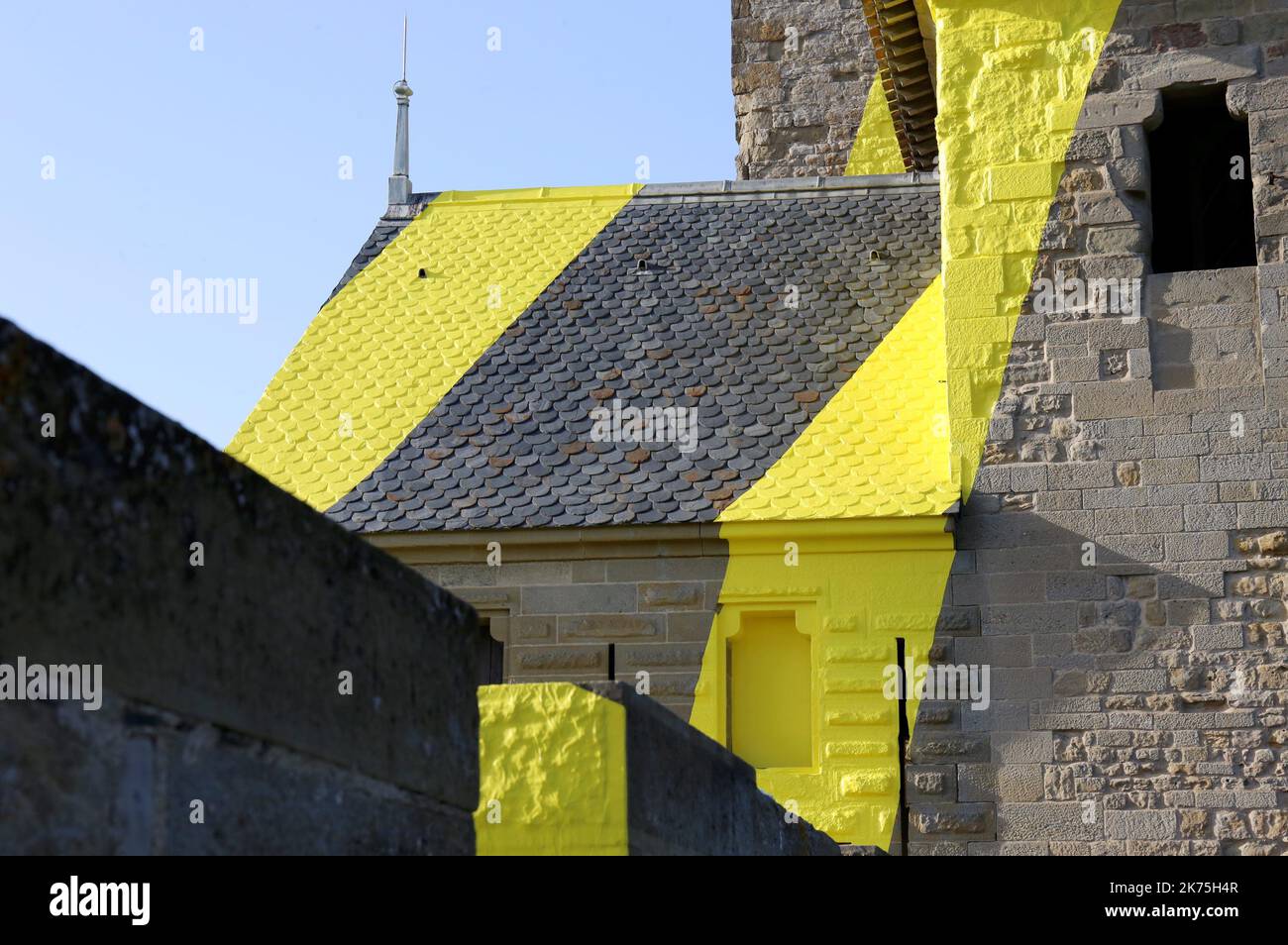 Carcassonne, France, april 19th 2018 Switzerland artist Felice Varini ...