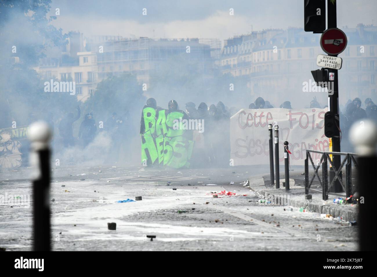 May day protests in Paris Stock Photo - Alamy