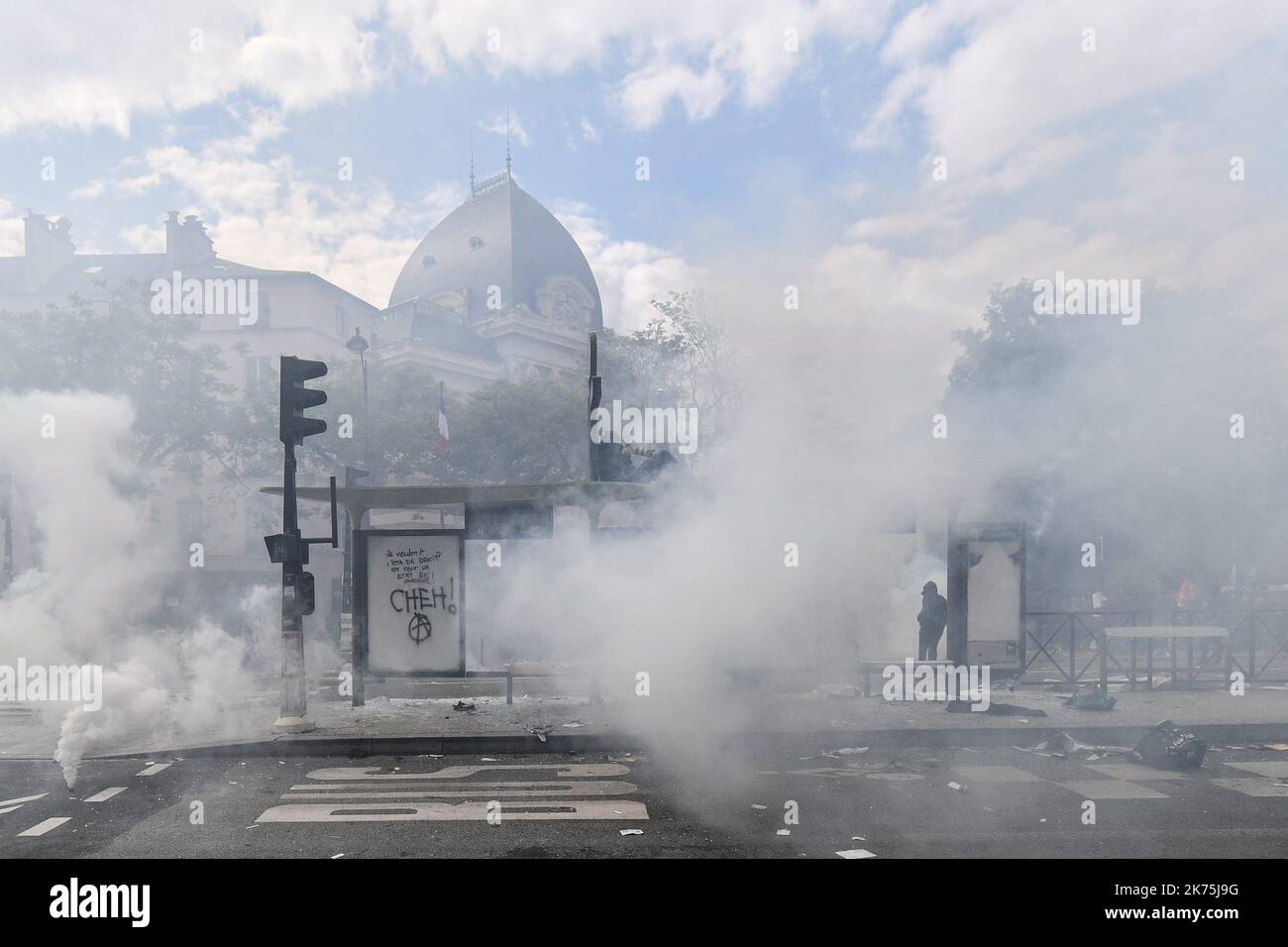 May day protests in Paris Stock Photo - Alamy