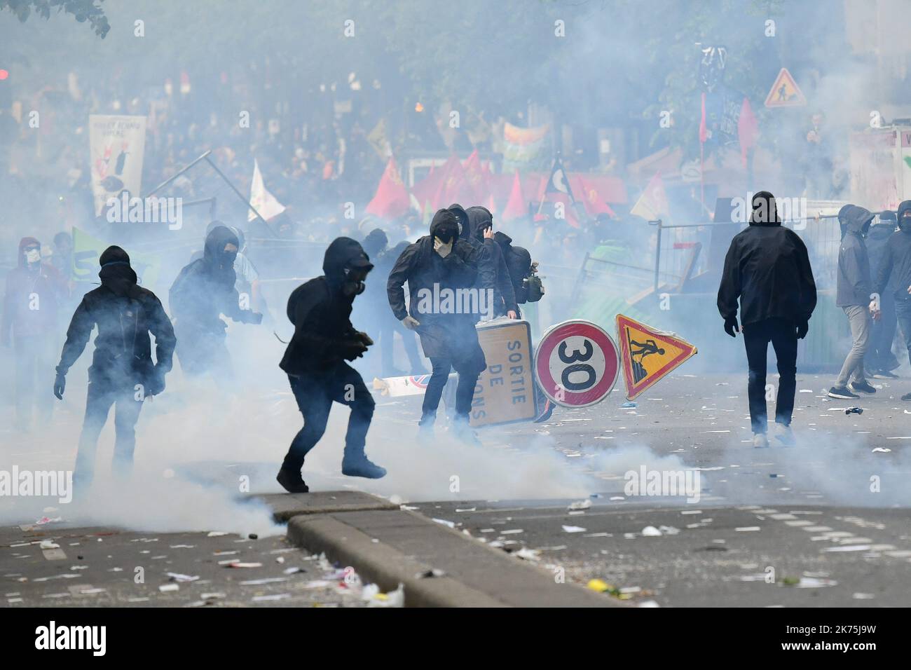 May day protests in Paris Stock Photo - Alamy