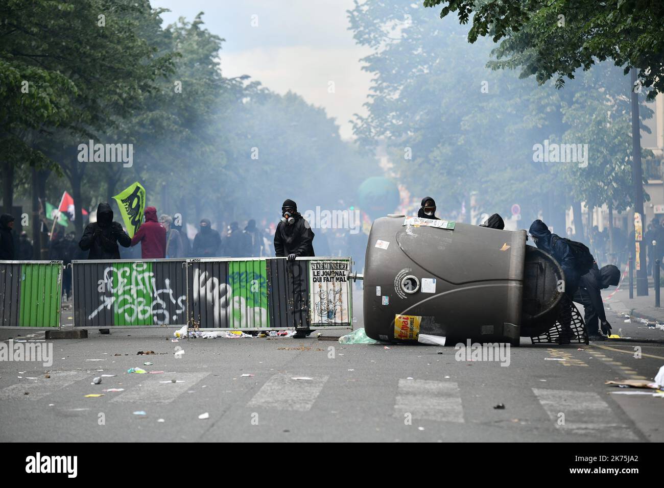May day protests in Paris Stock Photo - Alamy