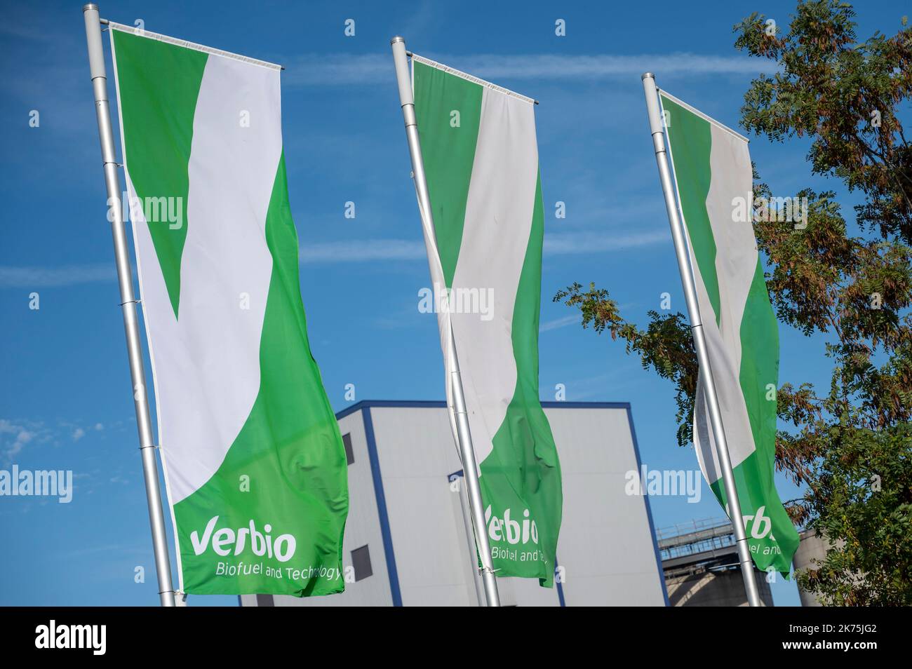 Schwedt, Germany. 17th Oct, 2022. Flags bearing the company's logo fly ...