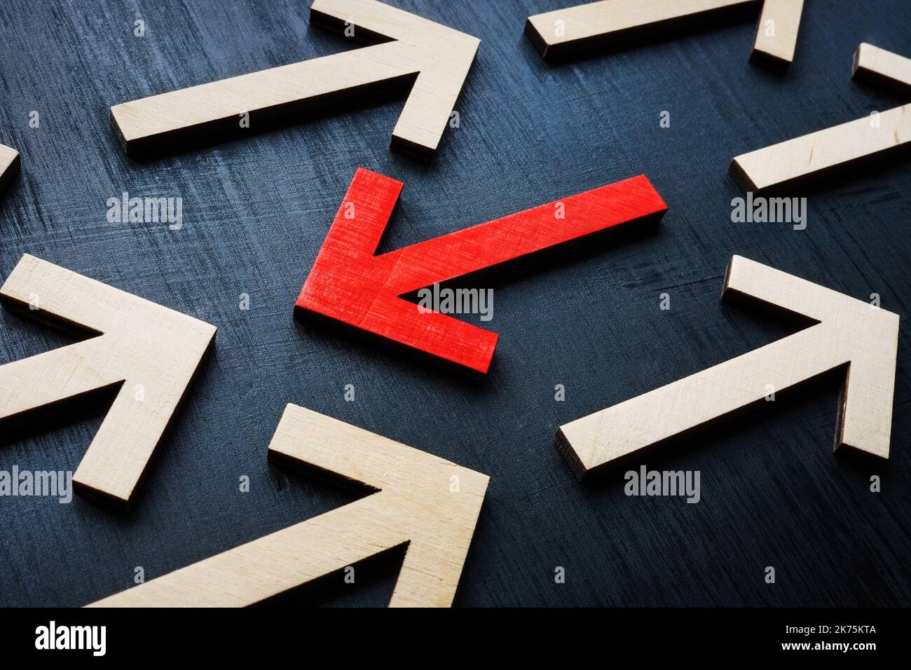 Concept of new different thinking and individuality. The red arrow is ...