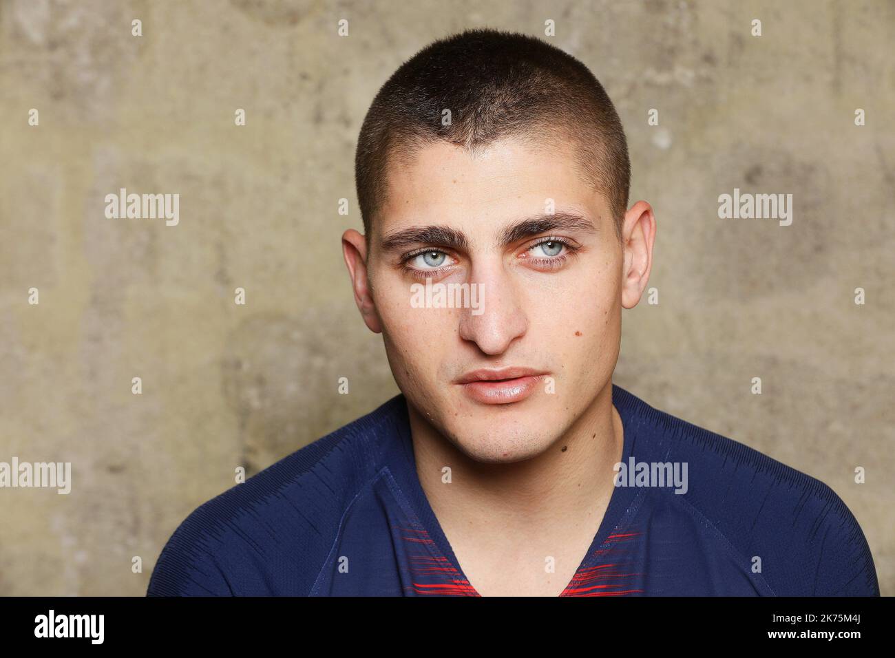 Football player Marco Verratti wearing their new kit in Paris May 10 ...